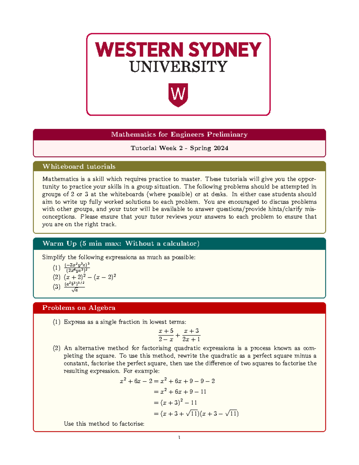 Week 2 Tutorial - Ye that’s the wurk - Mathematics for Engineers ...