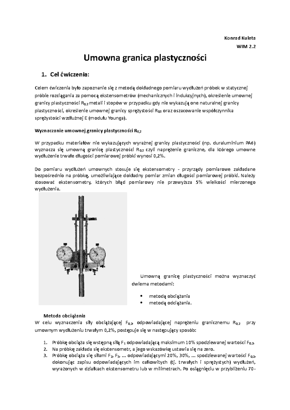 MBM 7 Umowna granica plastyczności - Konrad Kuleta WIM 2. Umowna ...