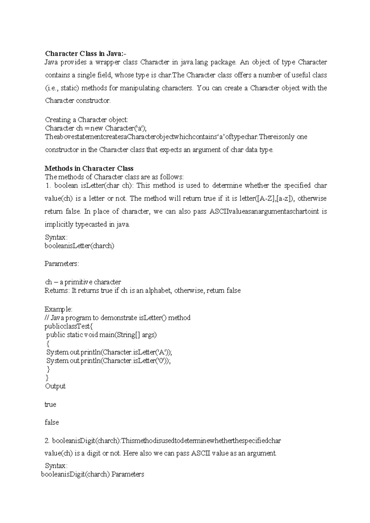 Modul -2 oops - java notes unit-2 - Character Class in Java:- Java ... Modul -2 oops - java notes unit-2 - Character Class in Java:- Java ...