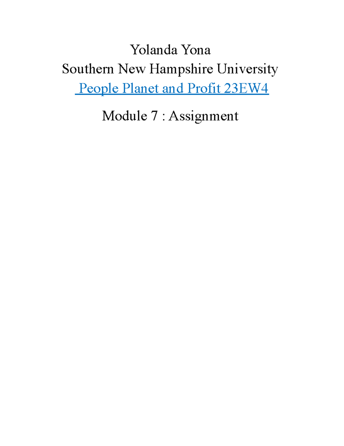 Module 7 - .......... - Yolanda Yona Southern New Hampshire University ...