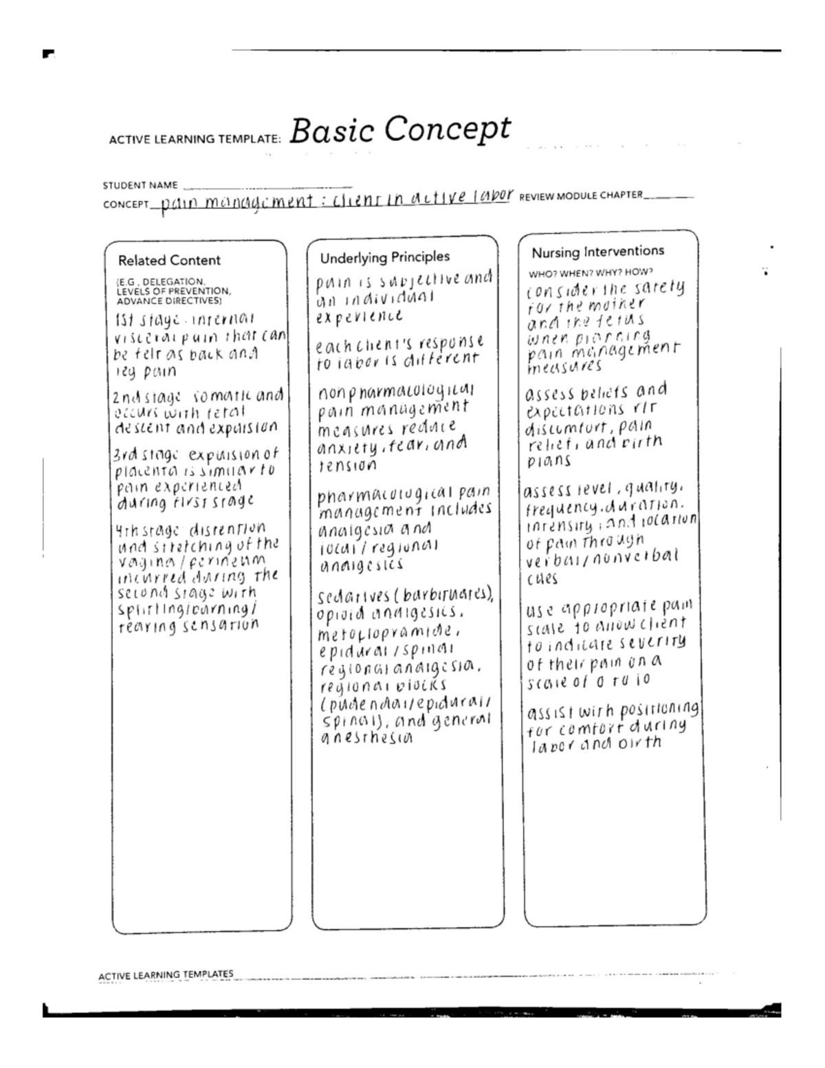 ATI Basic Concept Active Labor Pain - NU 307/8 - Studocu