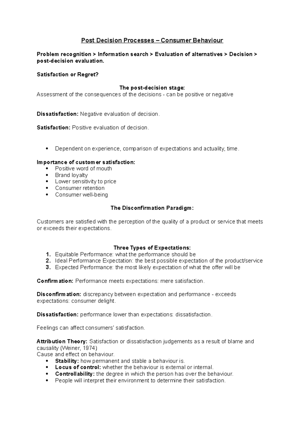 Decision Processes - Satisfaction or Regret? The post-decision stage ...