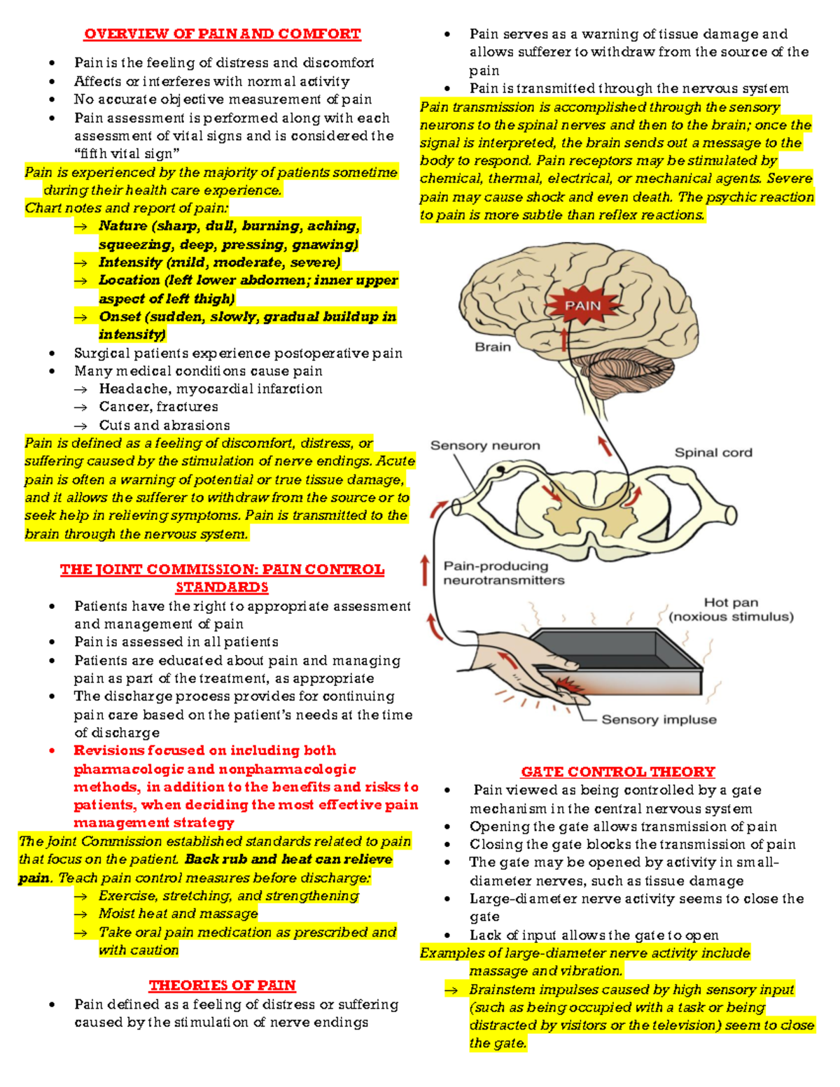 Chapter 31 - Nursing Fundamentals - OVERVIEW OF PAIN AND COMFORT Pain ...