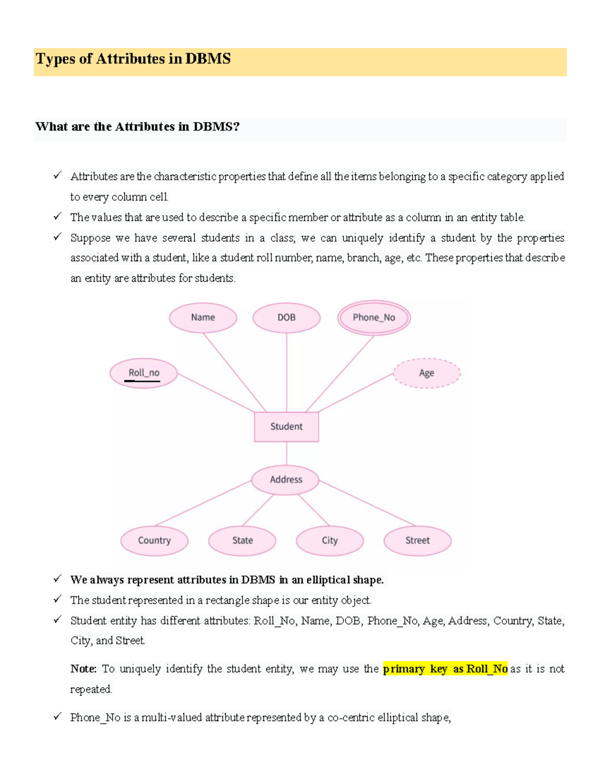 Types of Attributes in DBMS - The values that are used to describe a ...