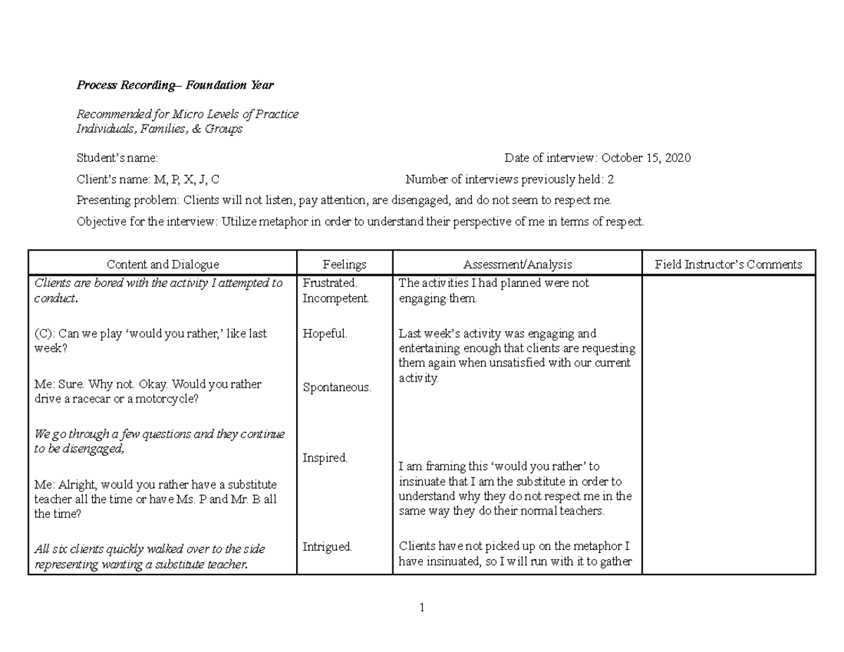 Process Recording #3 copy - Process Recording– Foundation Year ...