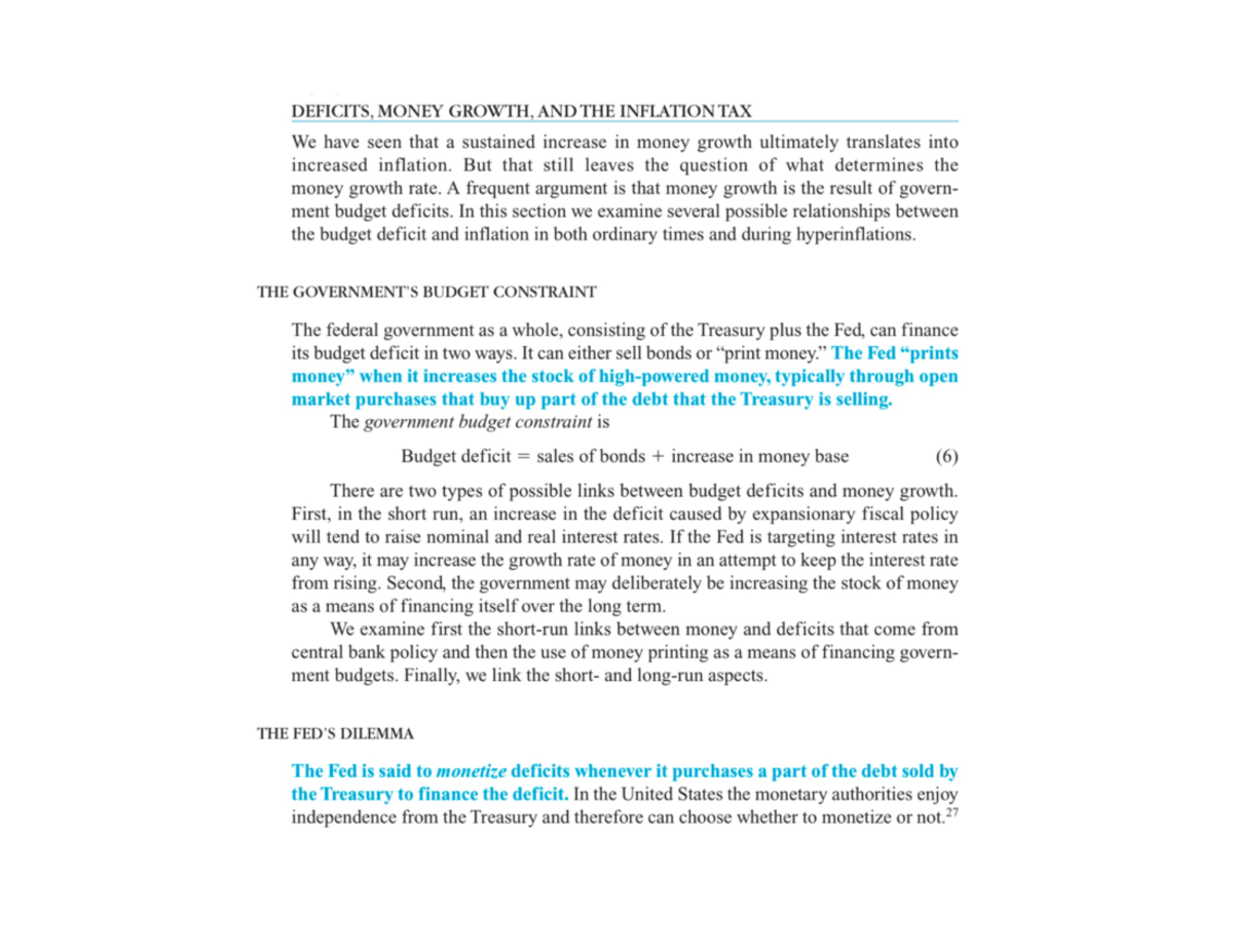 Deficits, Money Growth, AND THE Inflation TAX - MACRO ECONOMICS - Studocu
