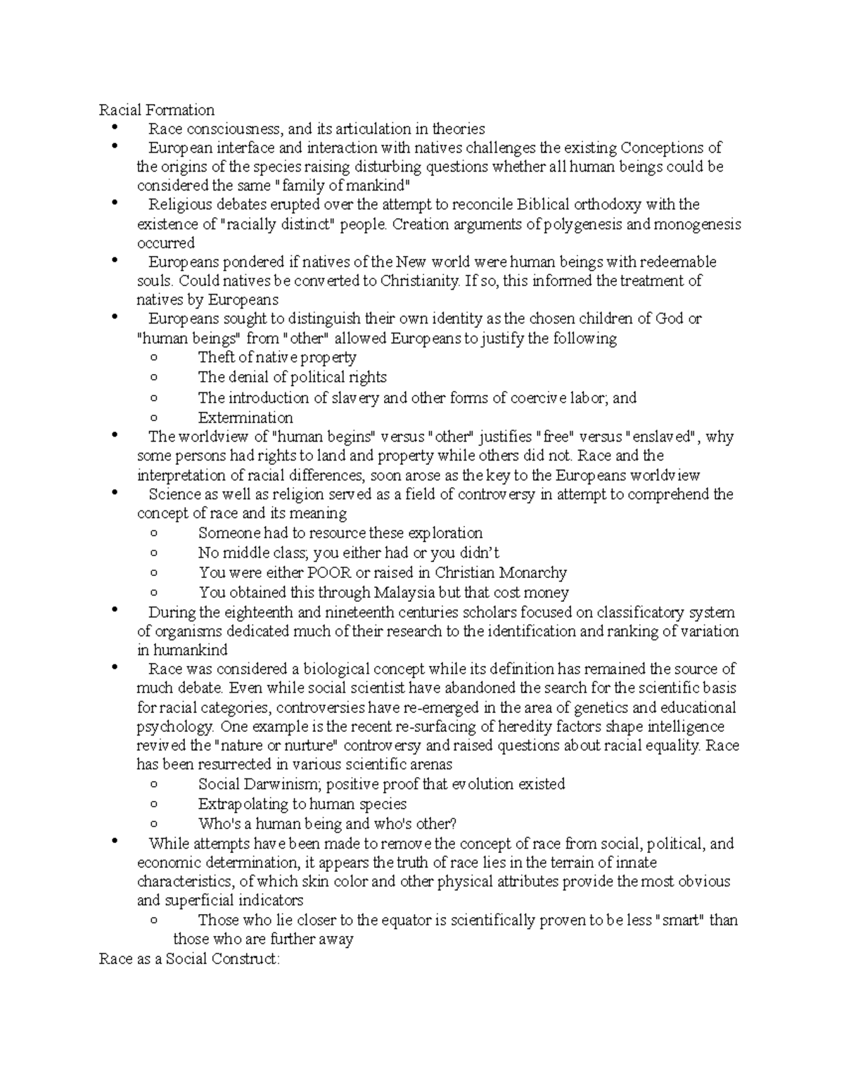 Racial Formation Lec1 - Lecture notes 1 - Racial Formation Race ...