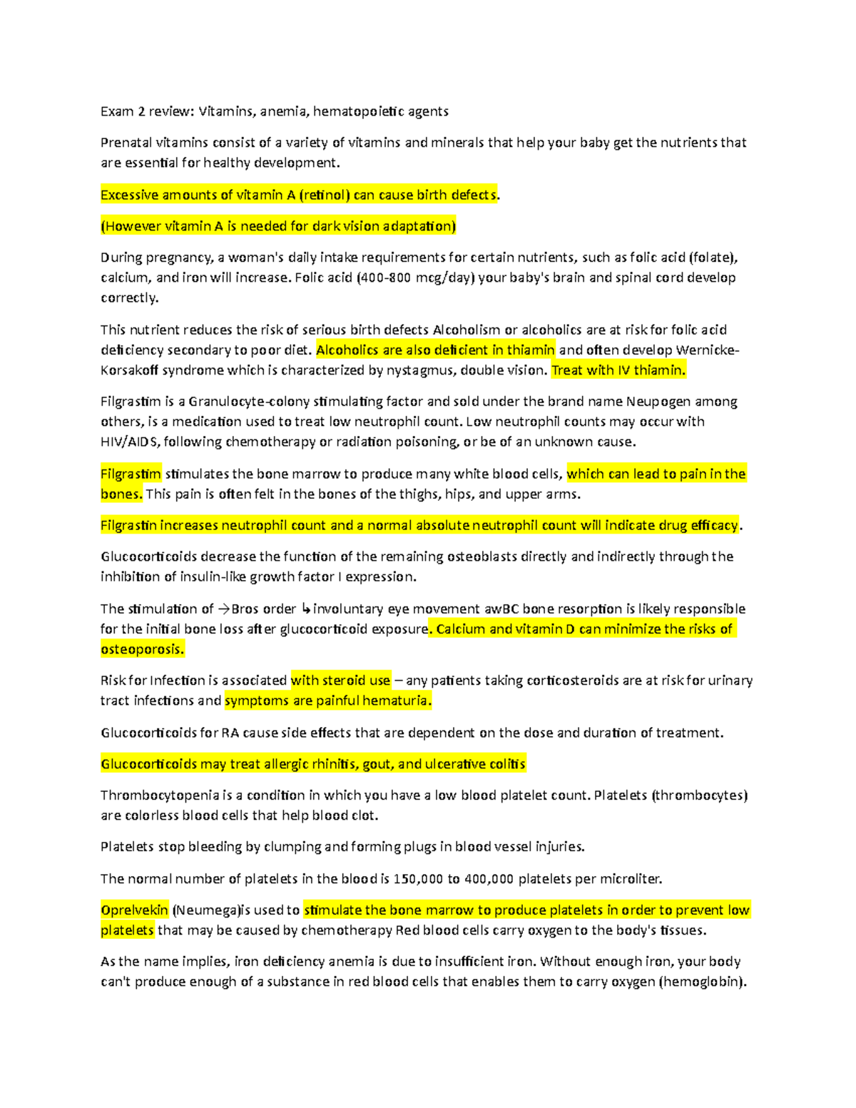 Exam 2 review Highlited - Exam 2 review: Vitamins, anemia ...