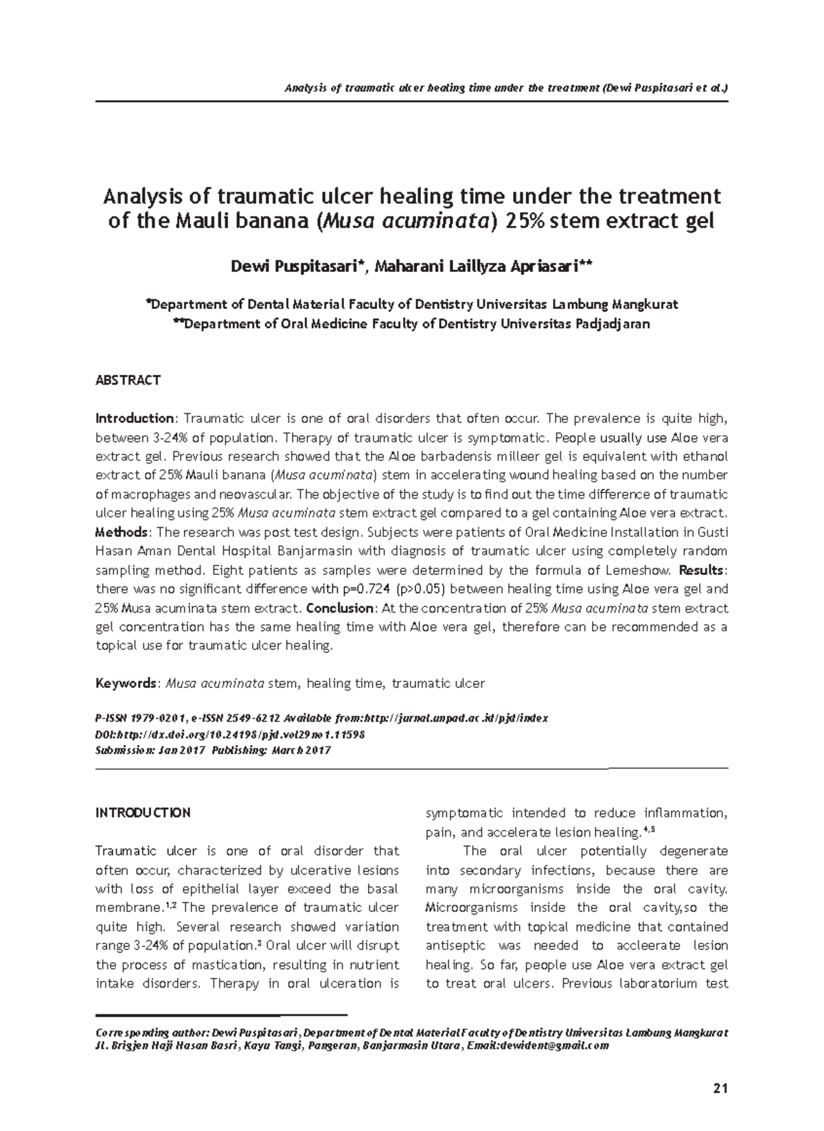 1ed6db75047 dad8e45c6faa38d2bf3d96b98 - Analysis of traumatic ulcer ...