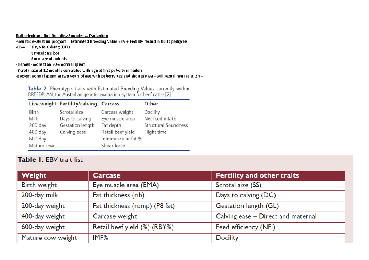 Bull Selection short notes - Bull selection - Bull Breeding Soundness ...
