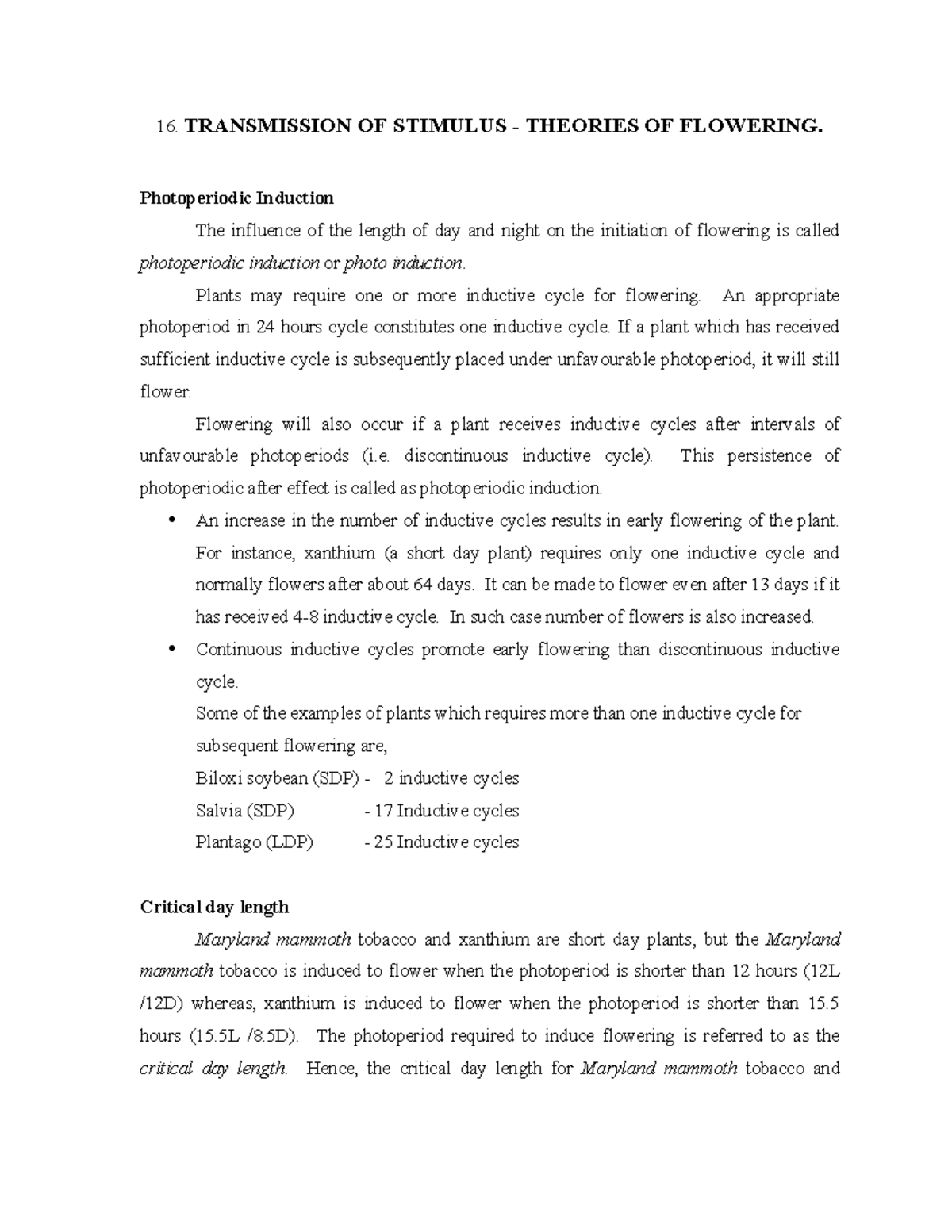 Lec16 - Feelings - 16. TRANSMISSION OF STIMULUS - THEORIES OF FLOWERING ...