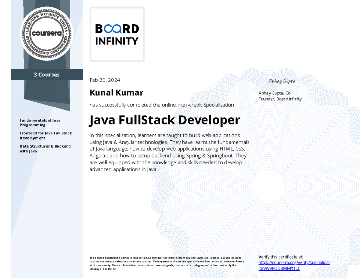Coursera Wrrudbmmxtlt - 3 Courses Fundamentals of Java Programming Frontend for Java Full Stack ...