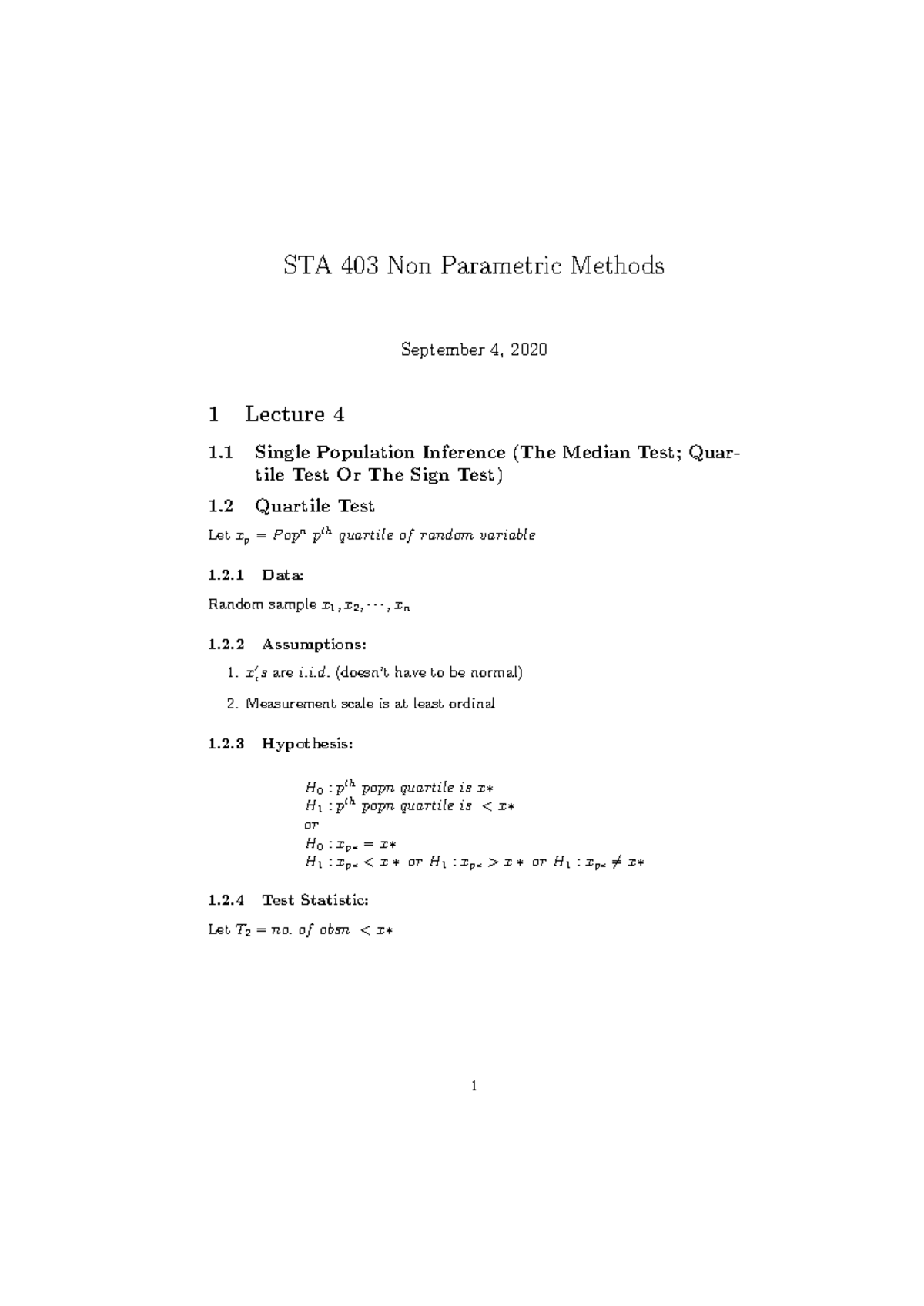 Lec 4 STA 403 - Non-parametric techniques are statistical methods that do not assume a specific ...