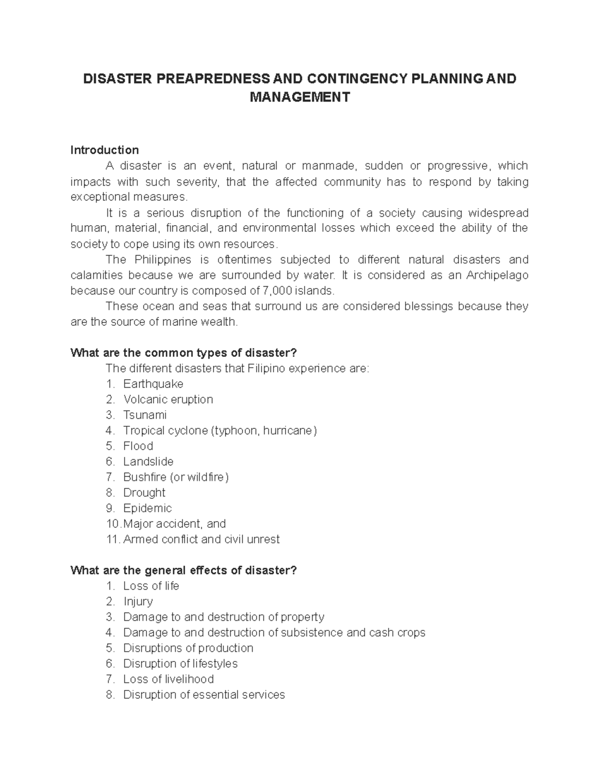 Disaster- Lesson 9 - National Service Training Program 1-Study Guides ...