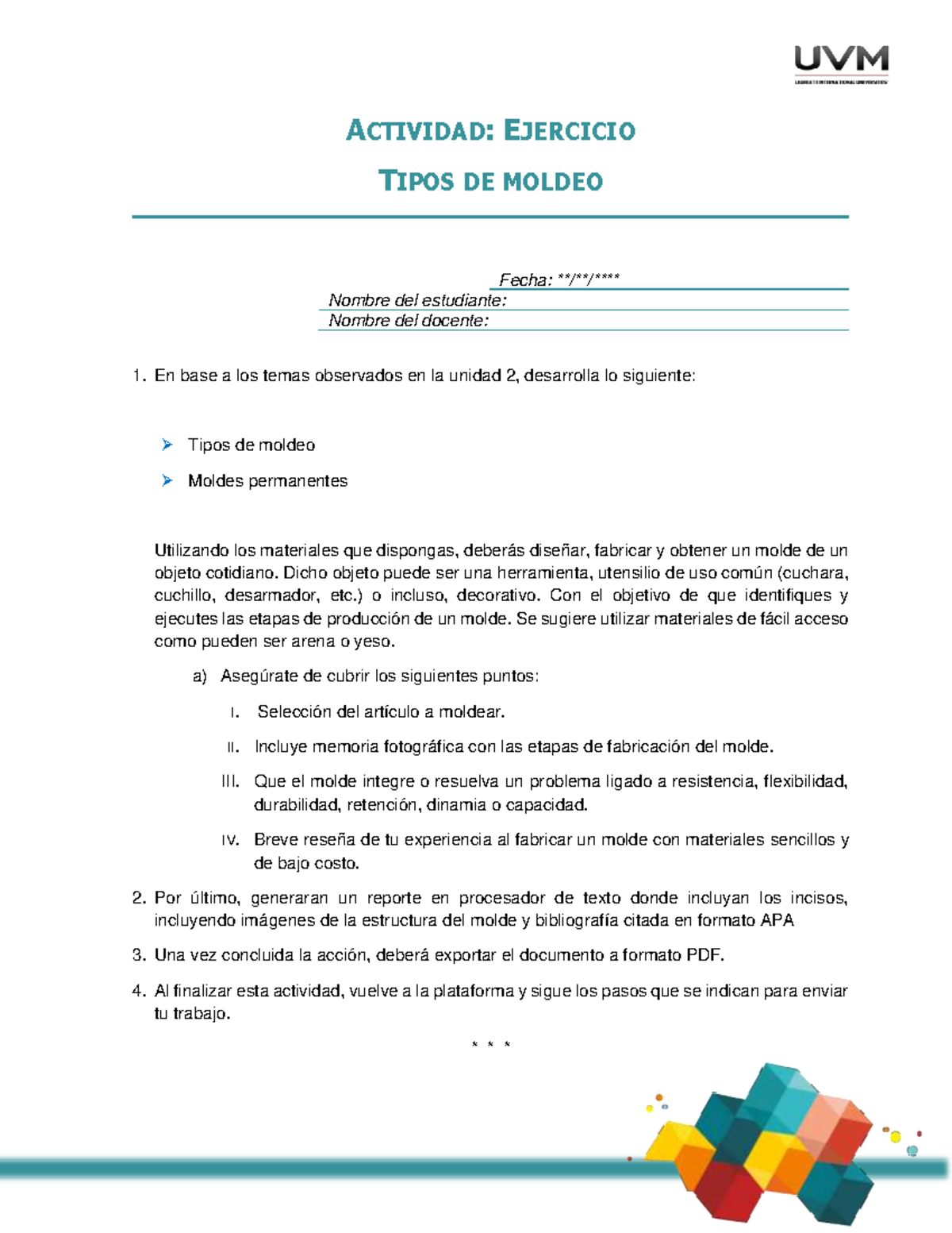 U2 Ejercicio - bbbbbbbbbbbbbbb - ACTIVIDAD: EJERCICIO TIPOS DE MOLDEO ...