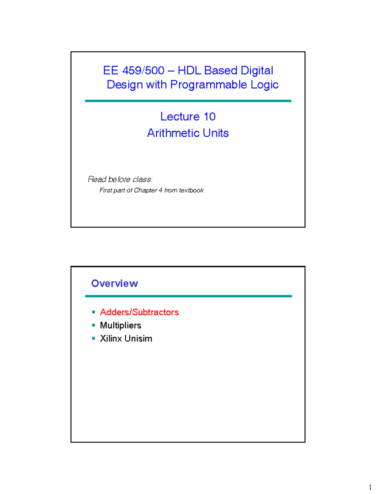 Lec10 designs 1 - EE 459/500 – HDL Based Digital Design with Programmable Logic Lecture 10 - Studocu