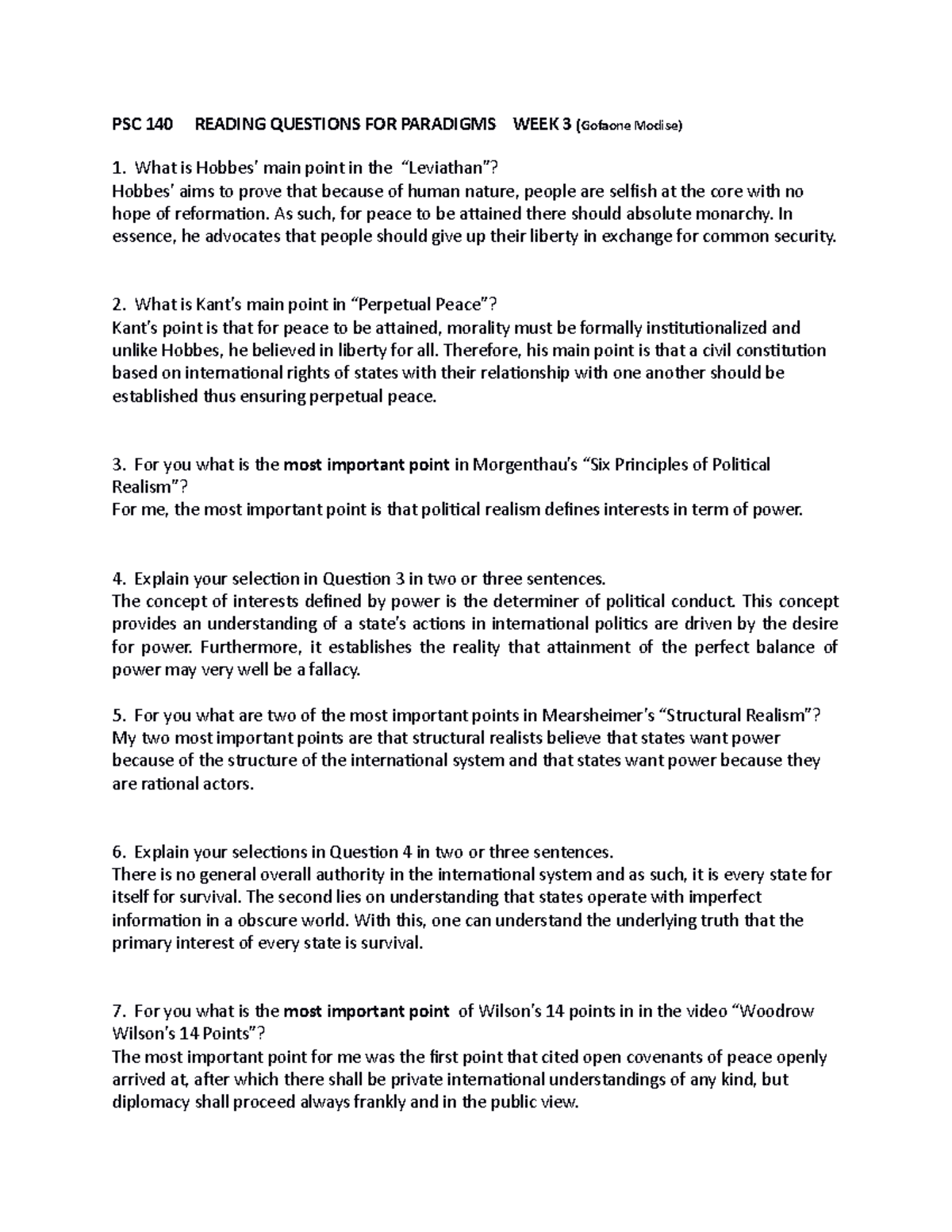 PSC 140 Reading Questions Week 3 - PSC 140 READING QUESTIONS FOR ...