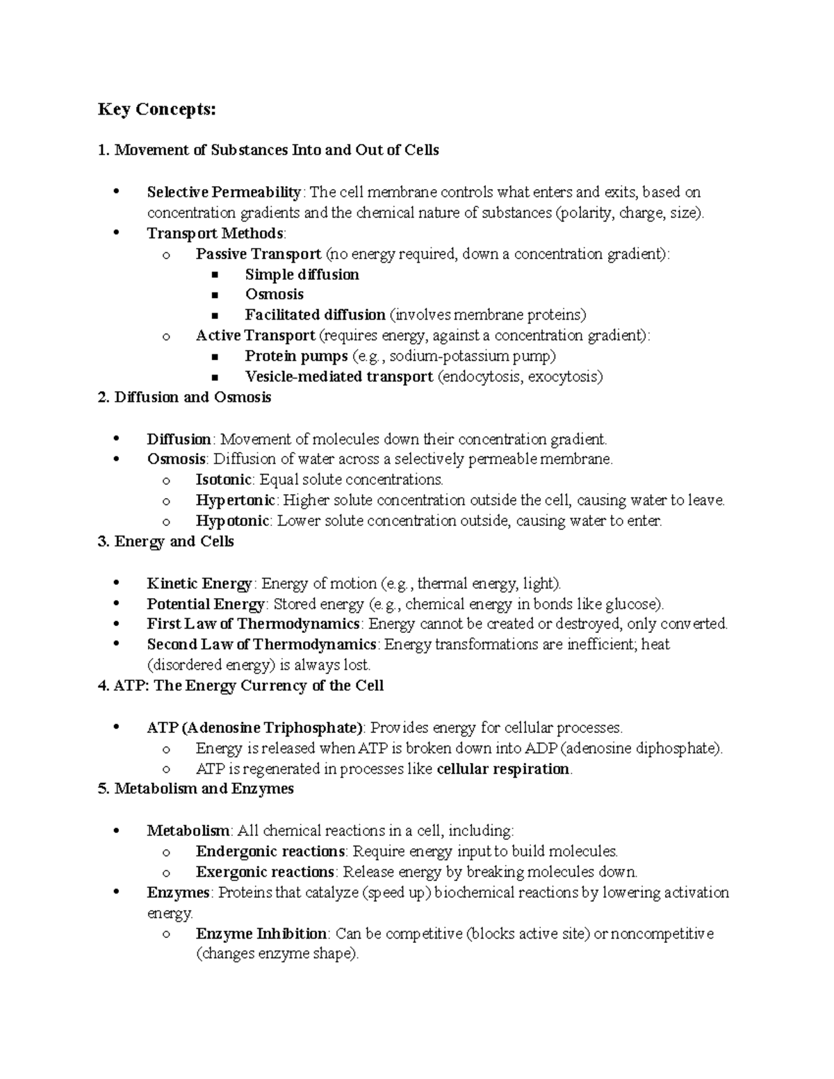 Study guide - Ai generated summary - Key Concepts: Movement of ...