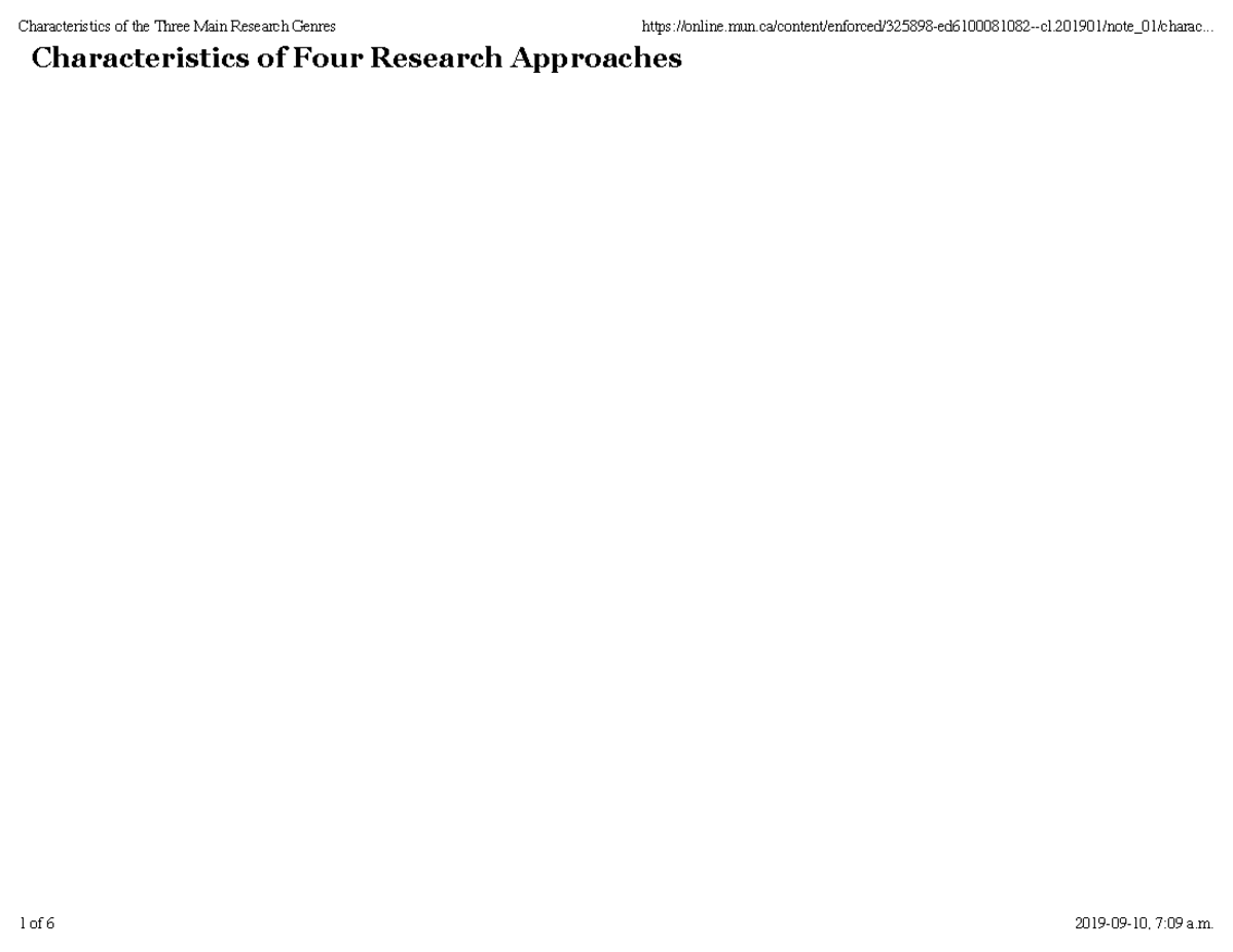 Characteristics of the Three Main Research Genres - Characteristics of ...
