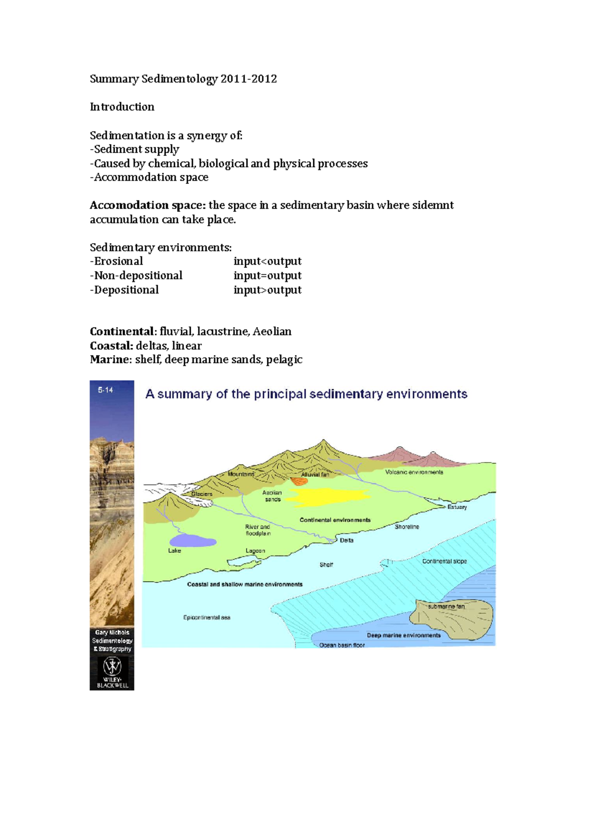 Summary book " Sedimentology and Stratigraphy," lecture by Nichols ...