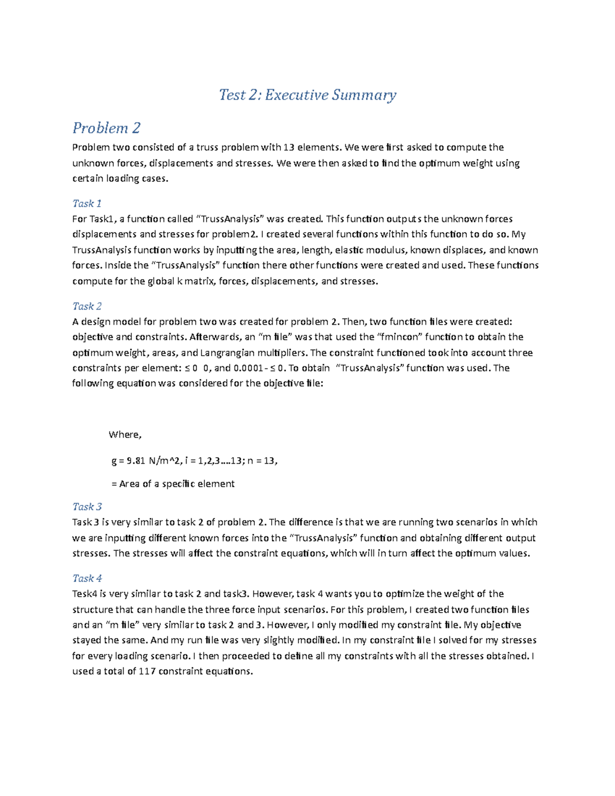 Test2 Executive Summary - Test 2: Executive Summary Problem 2 Problem ...