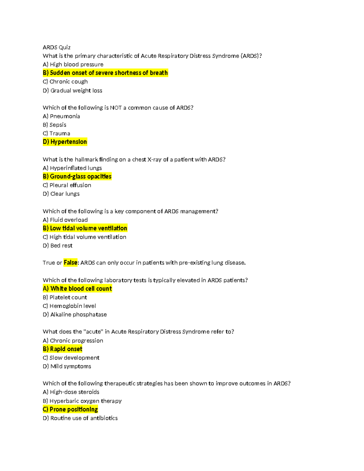 ARDS-Quiz - Review practice tests - ARDS Quiz What is the primary ...