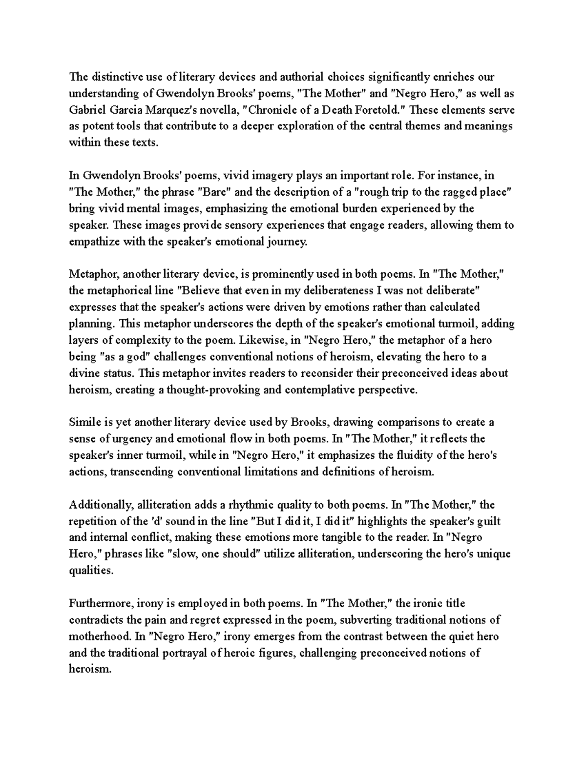 Learner portfolio (paper 2) - The distinctive use of literary devices ...