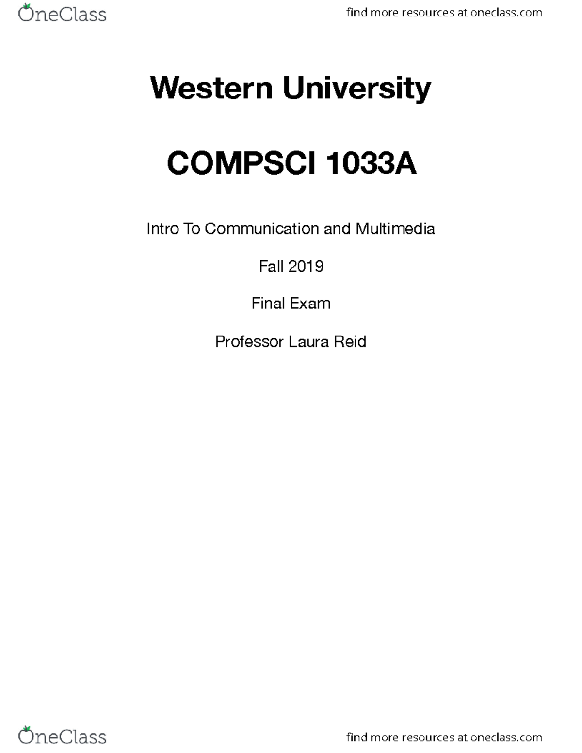 Cs1033-final - notes - Western University COMPSCI 1033A Intro To ...
