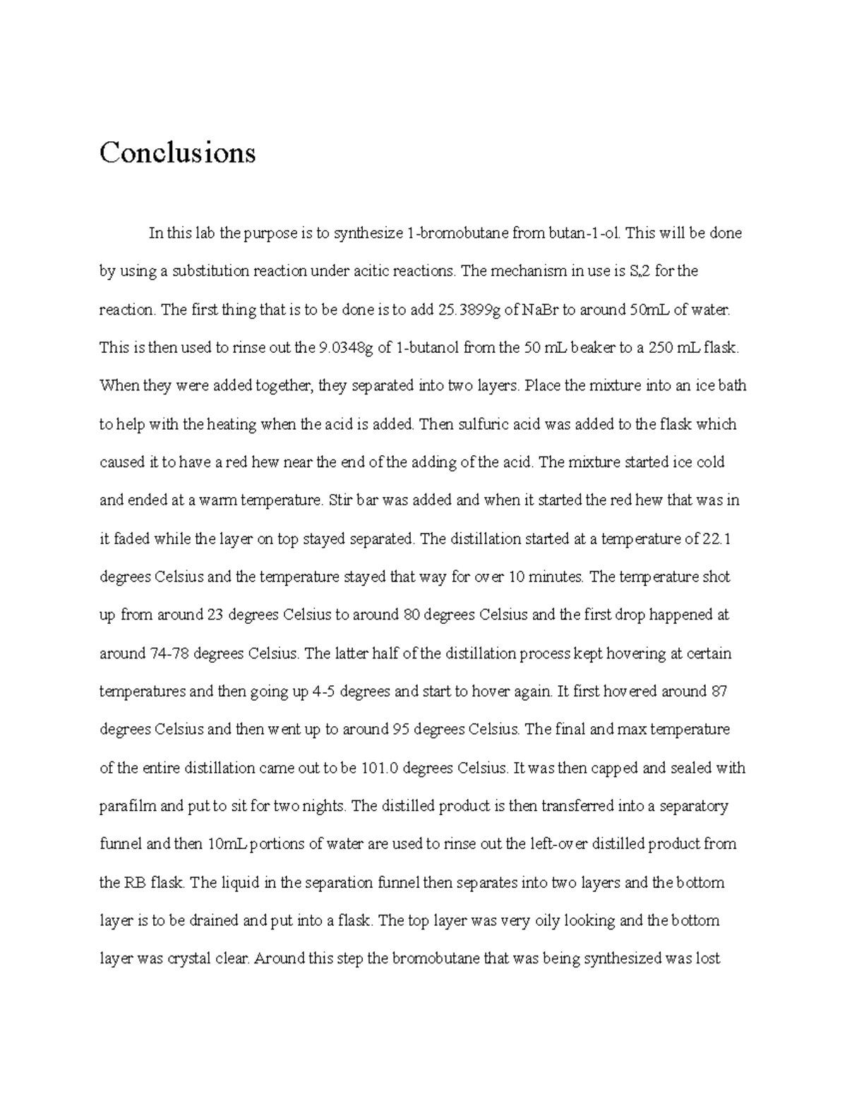 Conclusions lab 7 - Organic chem lab report conclusion for the 7th lab ...