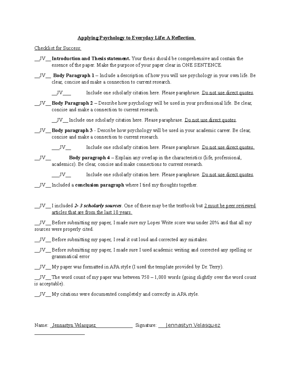 Applying Psychology Reflection Paper Checklist 2 (1) - Applying ...