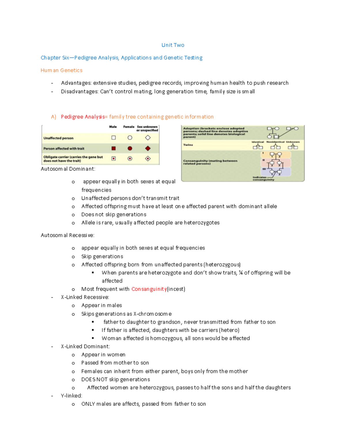 Genetics Unit 2 - Unit Two Chapter Six—Pedigree Analysis, Applications ...