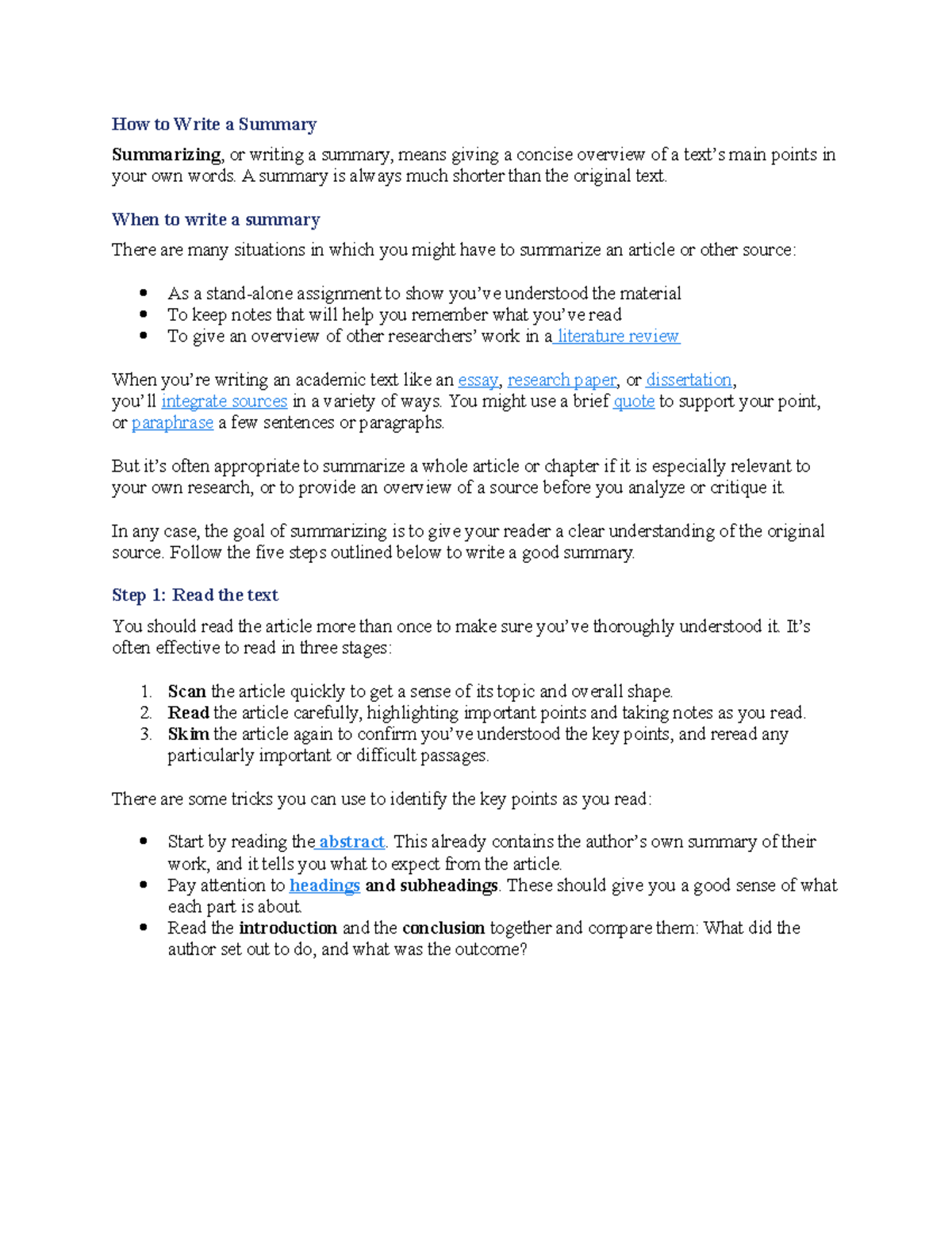 How to Write a Summary - Notes - How to Write a Summary Summarizing, or ...