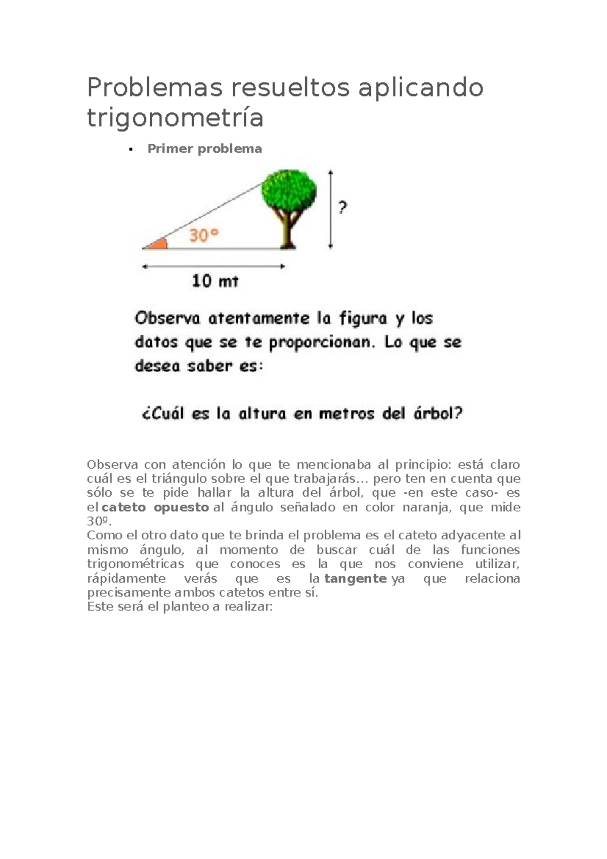 Ejercicios básicos de trigonometria - Problemas resueltos aplicando trigonometría Primer ...