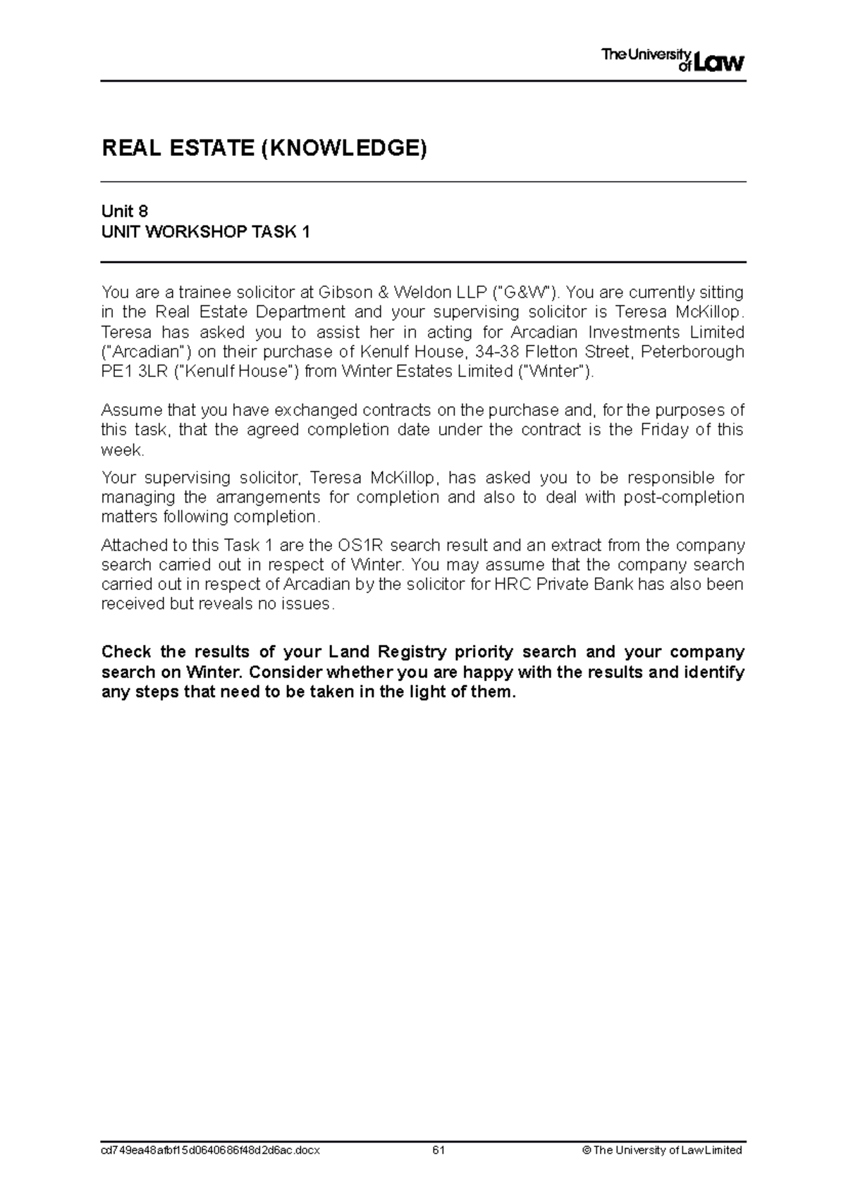 2223 re ws08 ce02 task 01 - REAL ESTATE (KNOWLEDGE) Unit 8 UNIT ...