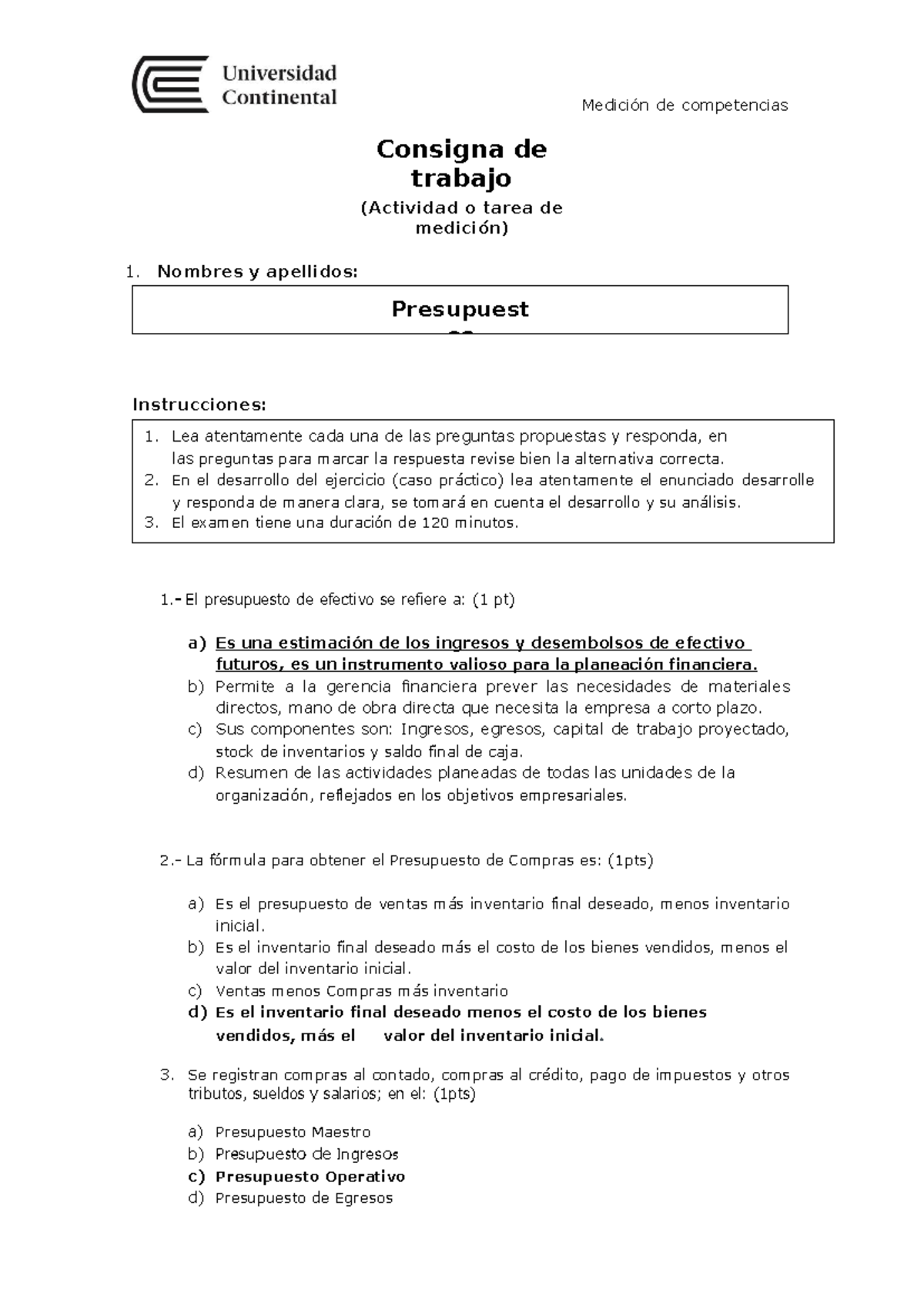 Solucion PA 3 - presupuestos - Medición de competencias Consigna de trabajo (Actividad o tarea ...