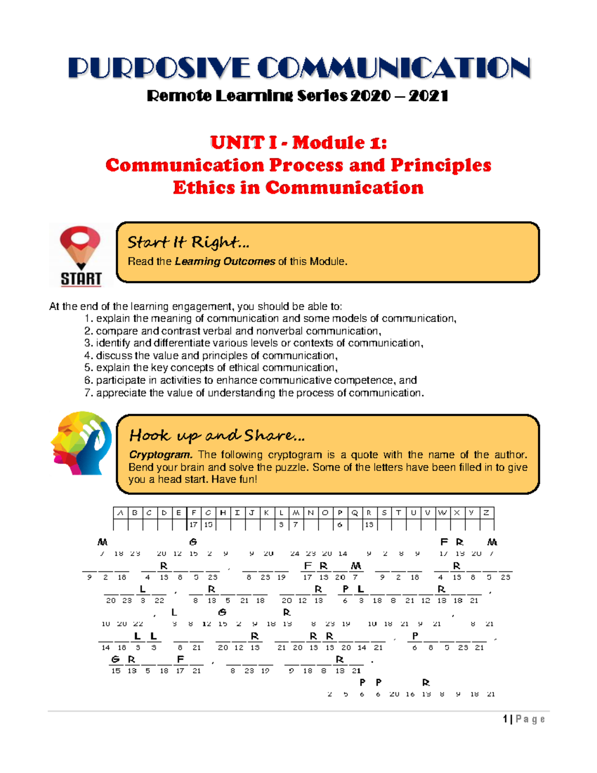 GEPC Module 1 Communication Process - PURPOSIVE COMMUNICATION Remote Learning Series 20 20 ...