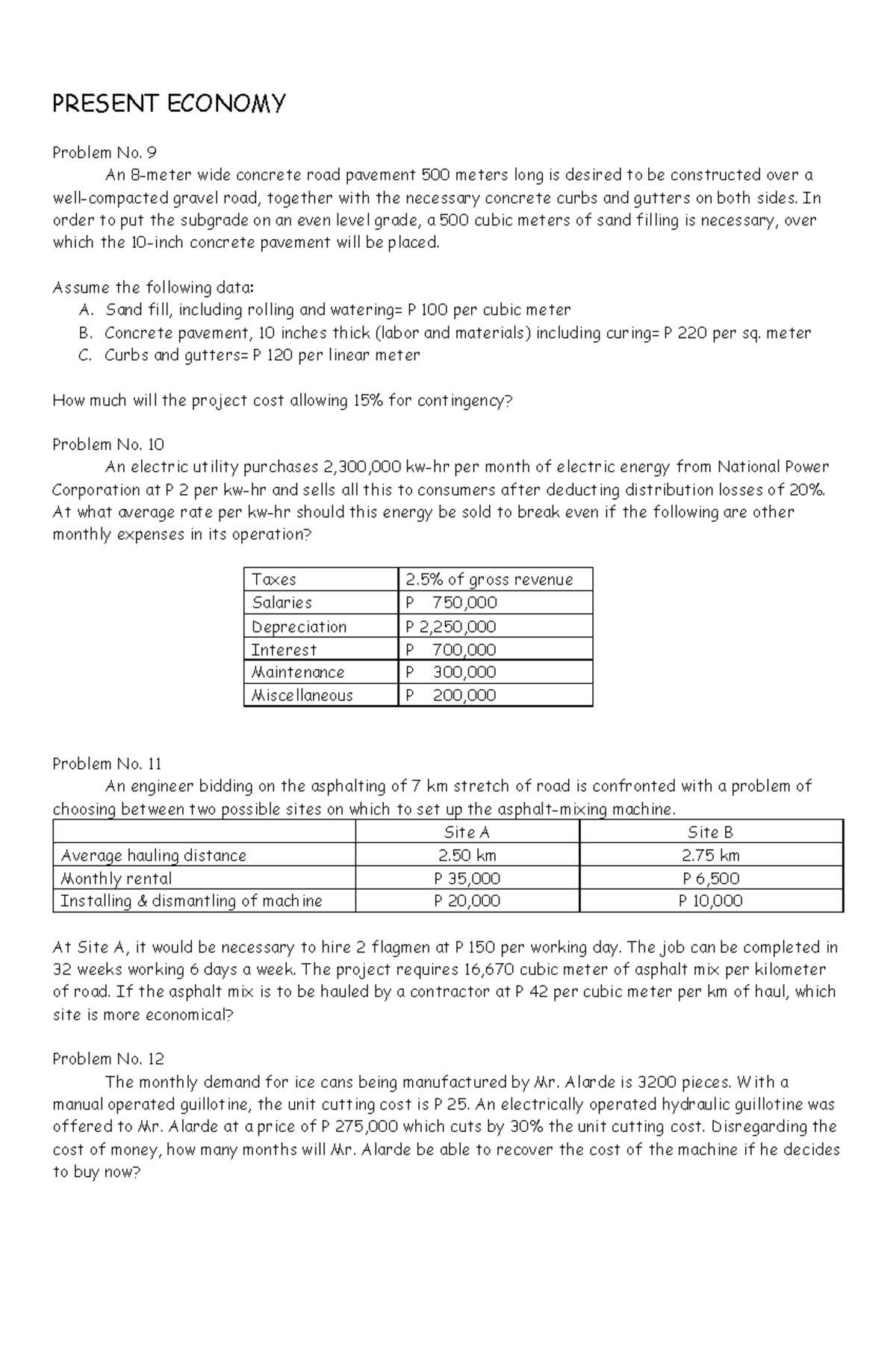 Additional Problems ( Present Economy) - PRESENT ECONOMY Problem No. 9 ...