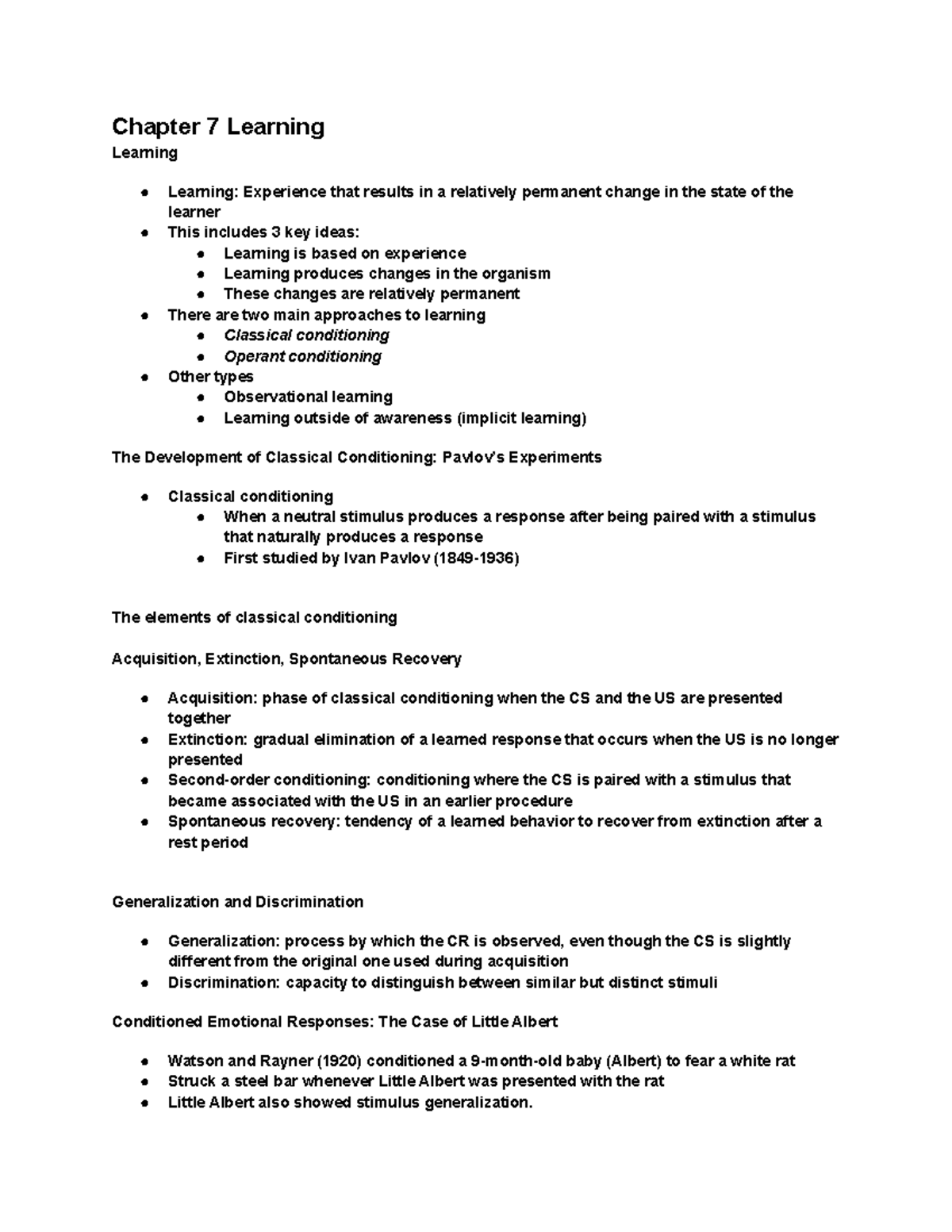 PSY 1411 Ch. 7 - Chapter notes on Ch 7 - Chapter 7 Learning Learning ...