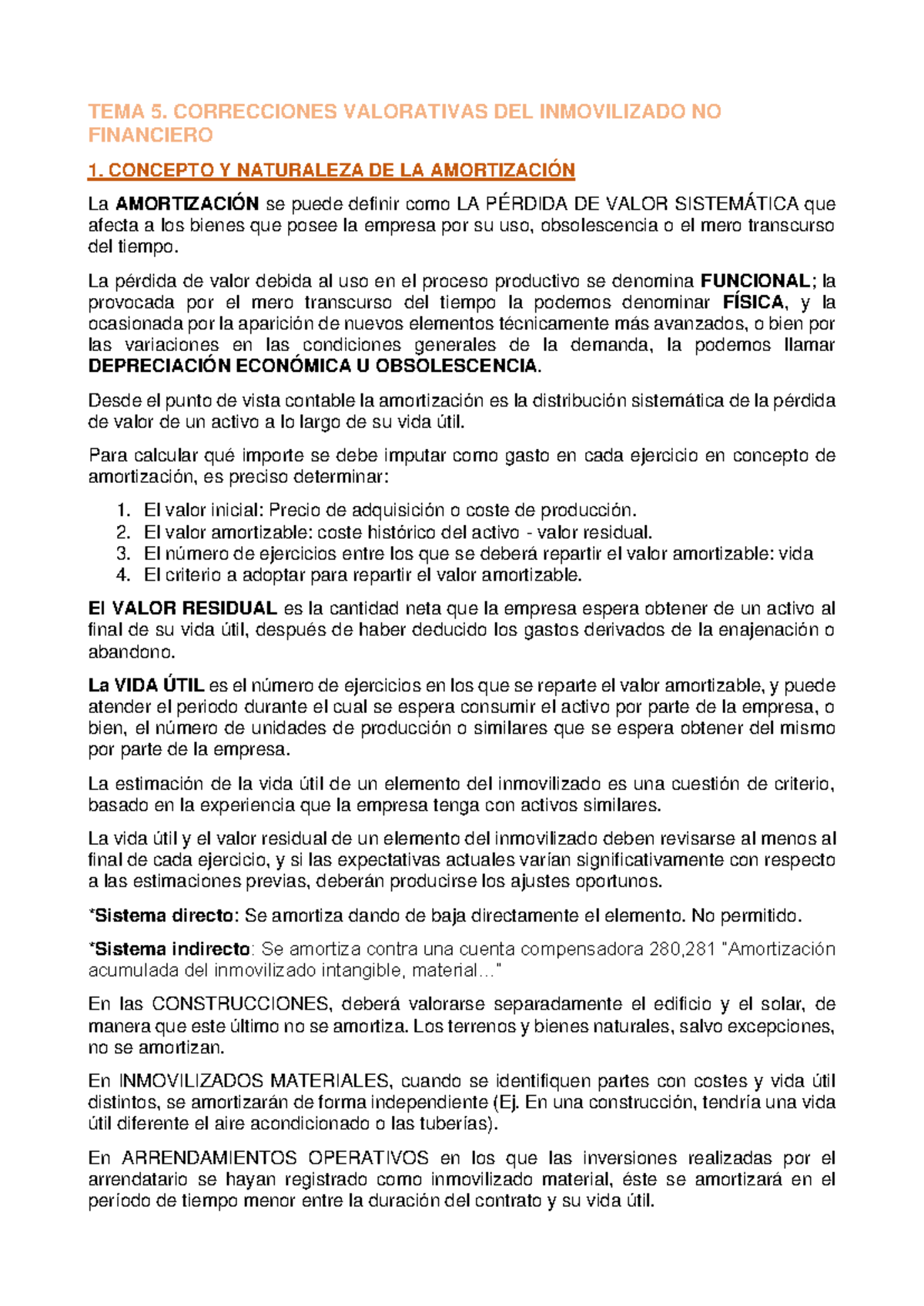 Tema 5 (Conta II) - TEMA 5. CORRECCIONES VALORATIVAS DEL INMOVILIZADO NO FINANCIERO 1. CONCEPTO ...