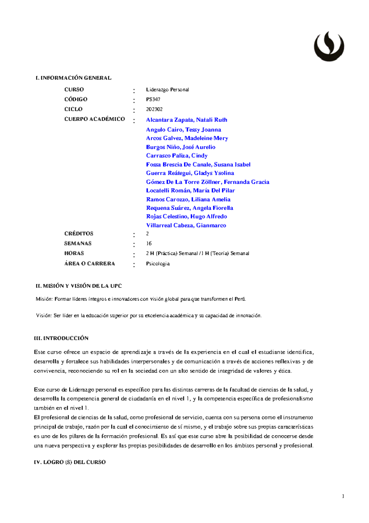 PS347 Liderazgo Personal 202301 - III. INTRODUCCIÓN Este curso ofrece ...