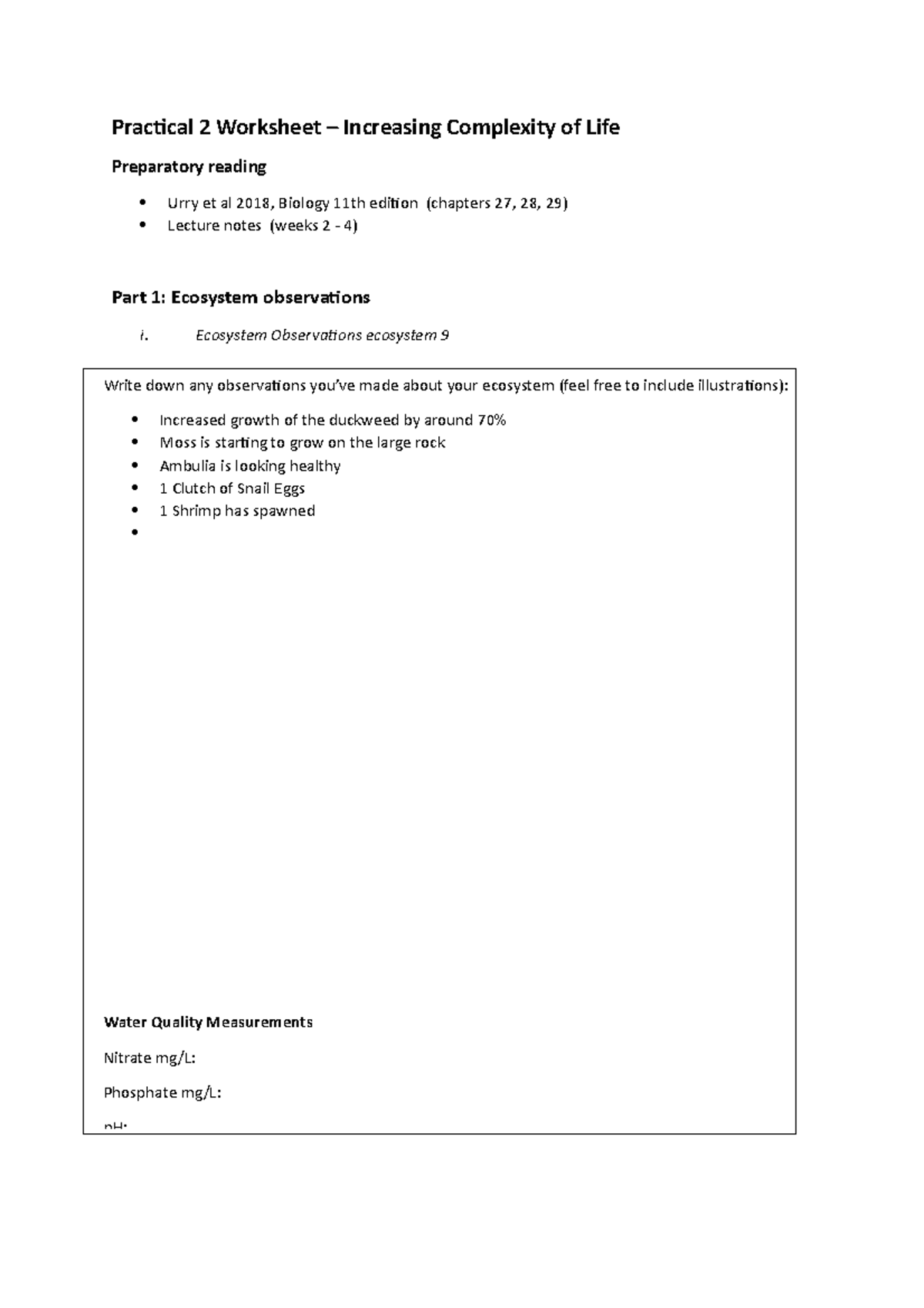 Practical 2 bio complexity Worksheet - Practical 2 Worksheet ...