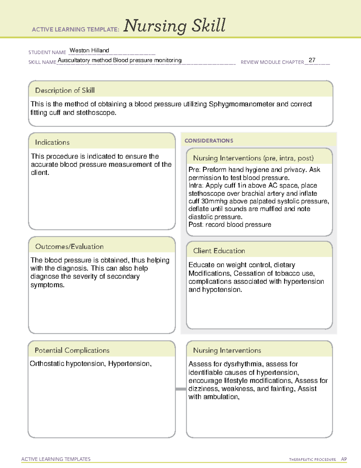 Blood Pressure Measurement ACTIVE LEARNING TEMPLATES THERAPEUTIC