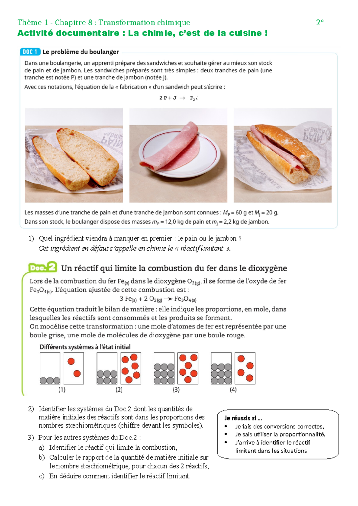 2nde Th1-8 Ac Chimie cuisine - Thème 1 - Chapitre 8 : Transformation ...