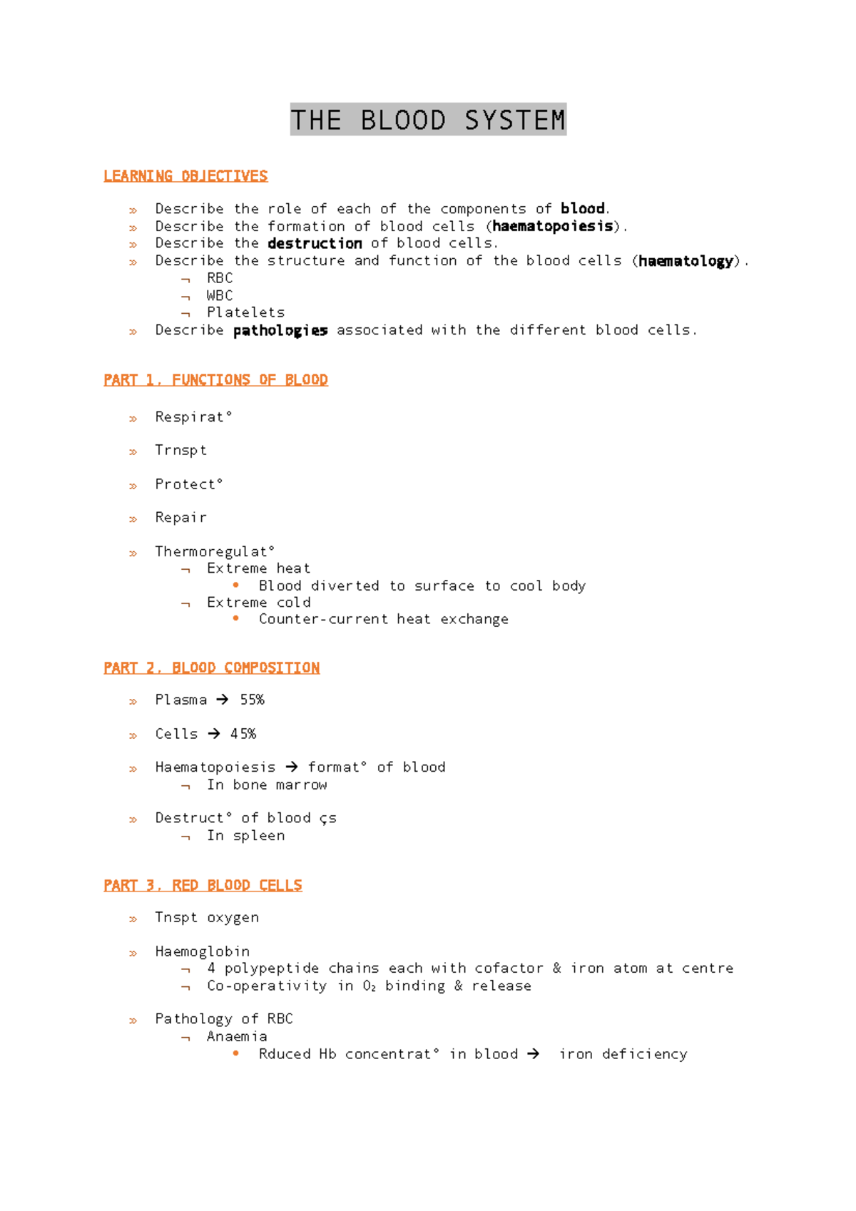 THE Blood System - THE BLOOD SYSTEM LEARNING OBJECTIVES » Describe the ...