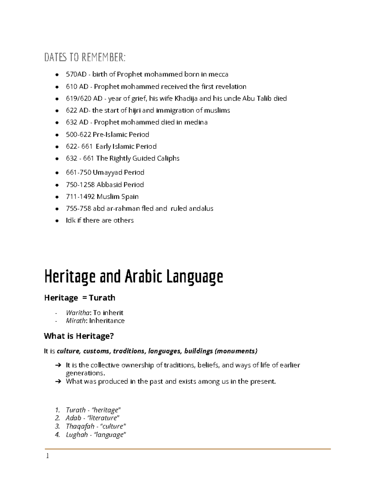 ARA101 Notes for final - DAT TO REMEMBER: 570AD - birth of Prophet ...