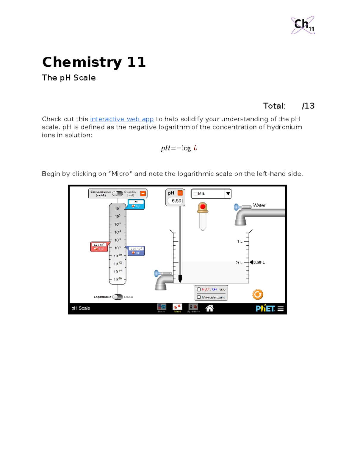 Mod4-Lesson 10-The p H Scale Assignment-2 1 - Chemistry 11 The pH Scale ...