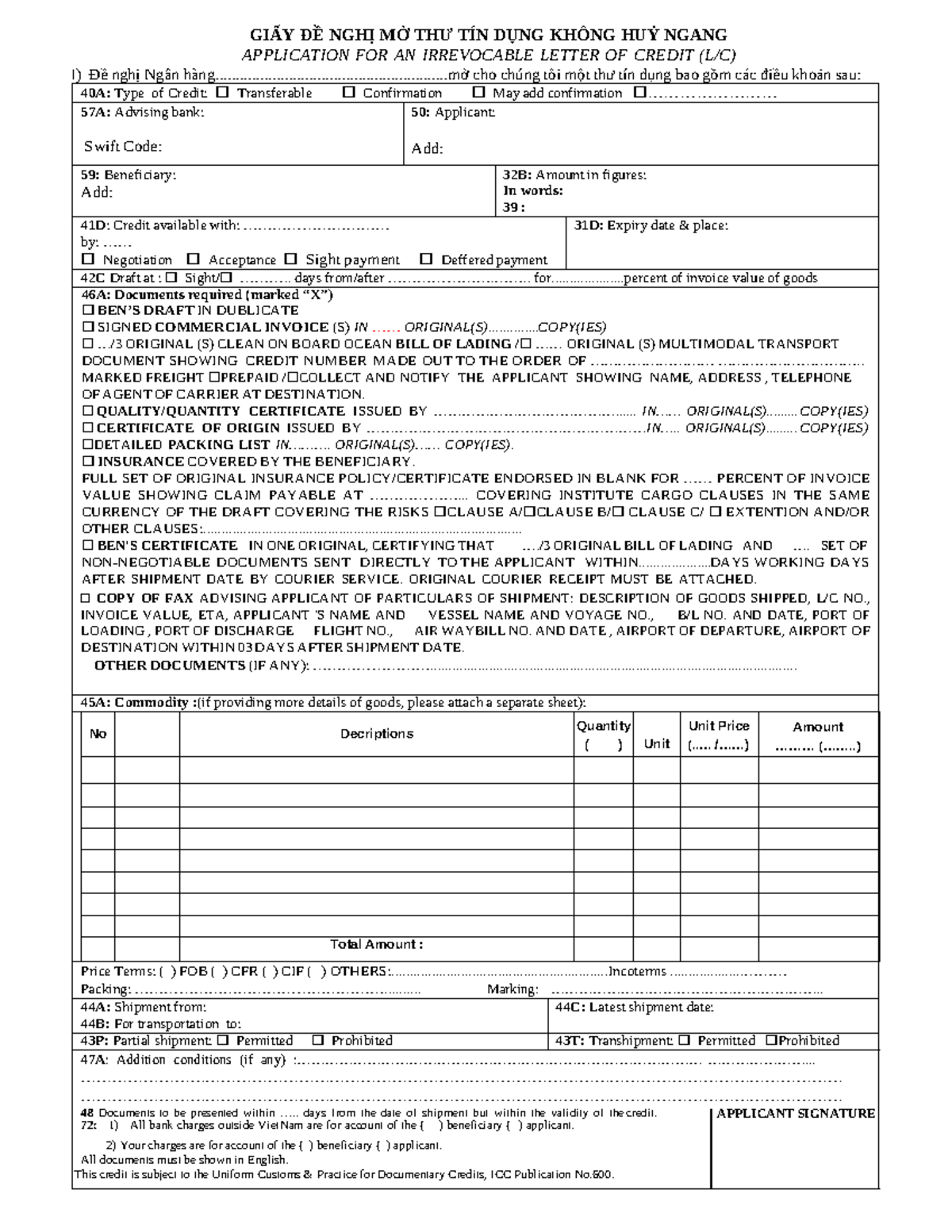 Đề nghị mở LC - LC Application Form Nháp - GIẤY ĐỀ NGHỊ MỞ THƯ TÍN DỤNG ...
