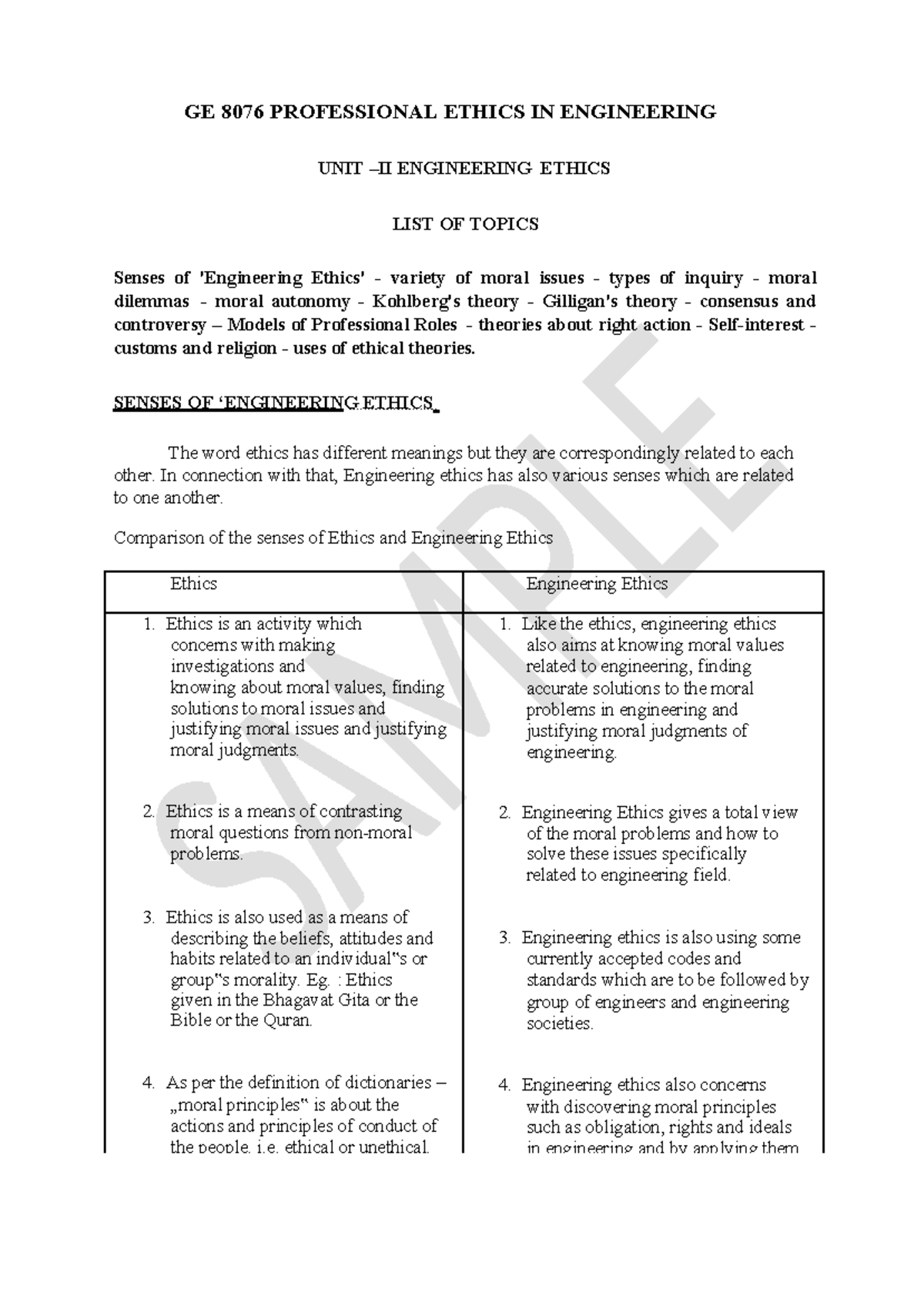 UNIT-2 Engineering Ethics - JIT/GE6075/PEE/R2013 Page 1 GE 8076 PROFESSIONAL ETHICS IN ...