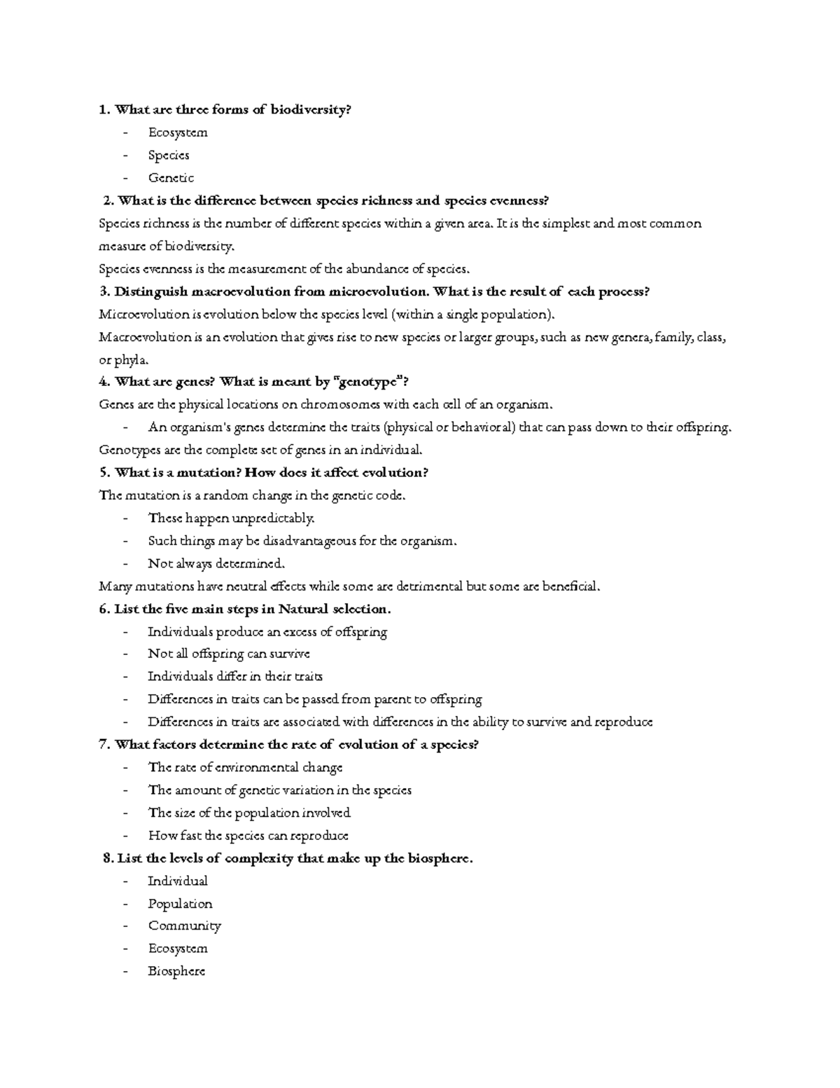 Chapter 4 Ecology, Biodiversity and Ecosystems - 1. What are three ...