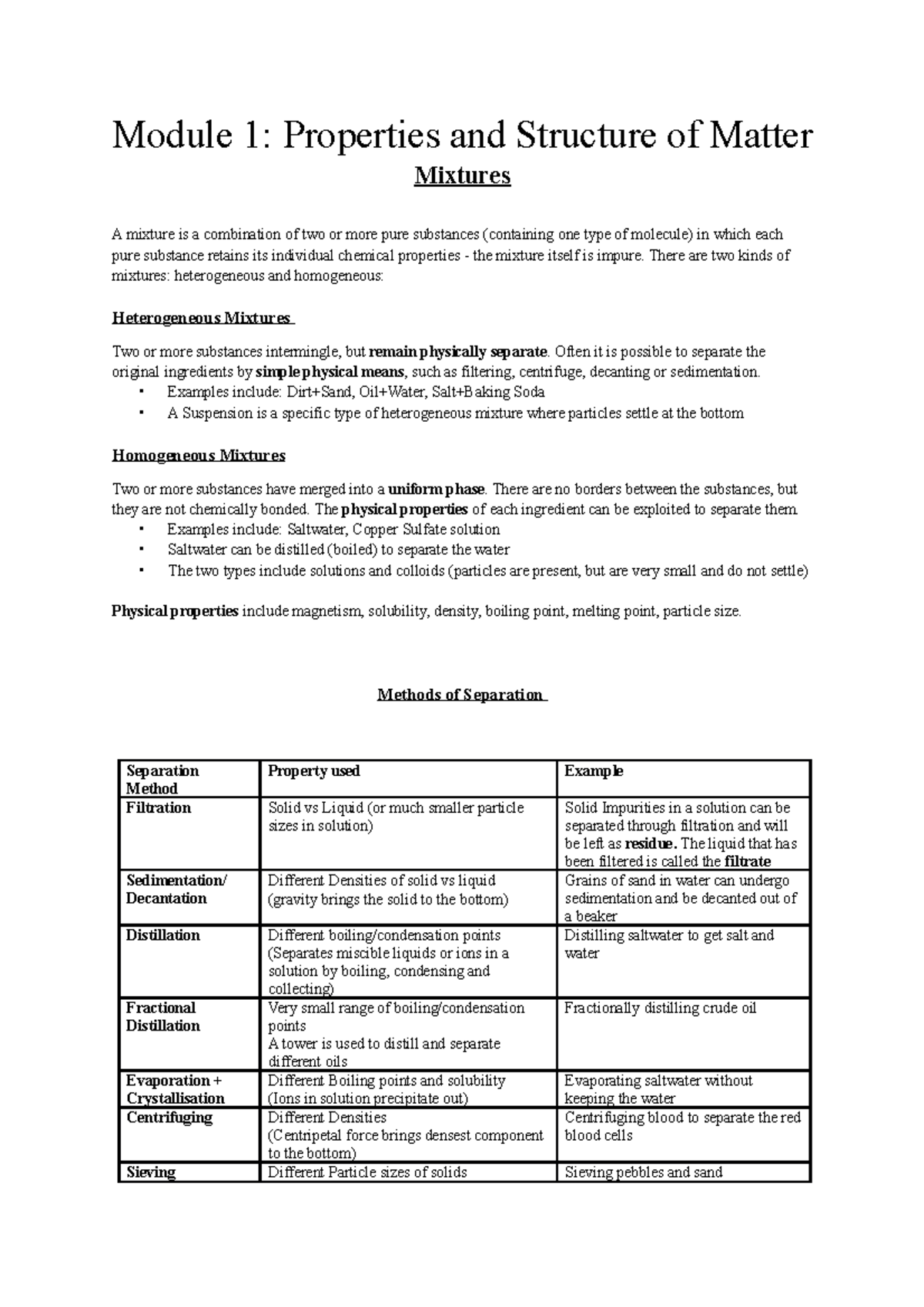 Chem notes-Module 1 - Year 11 Chem notes - Module 1: Properties and ...